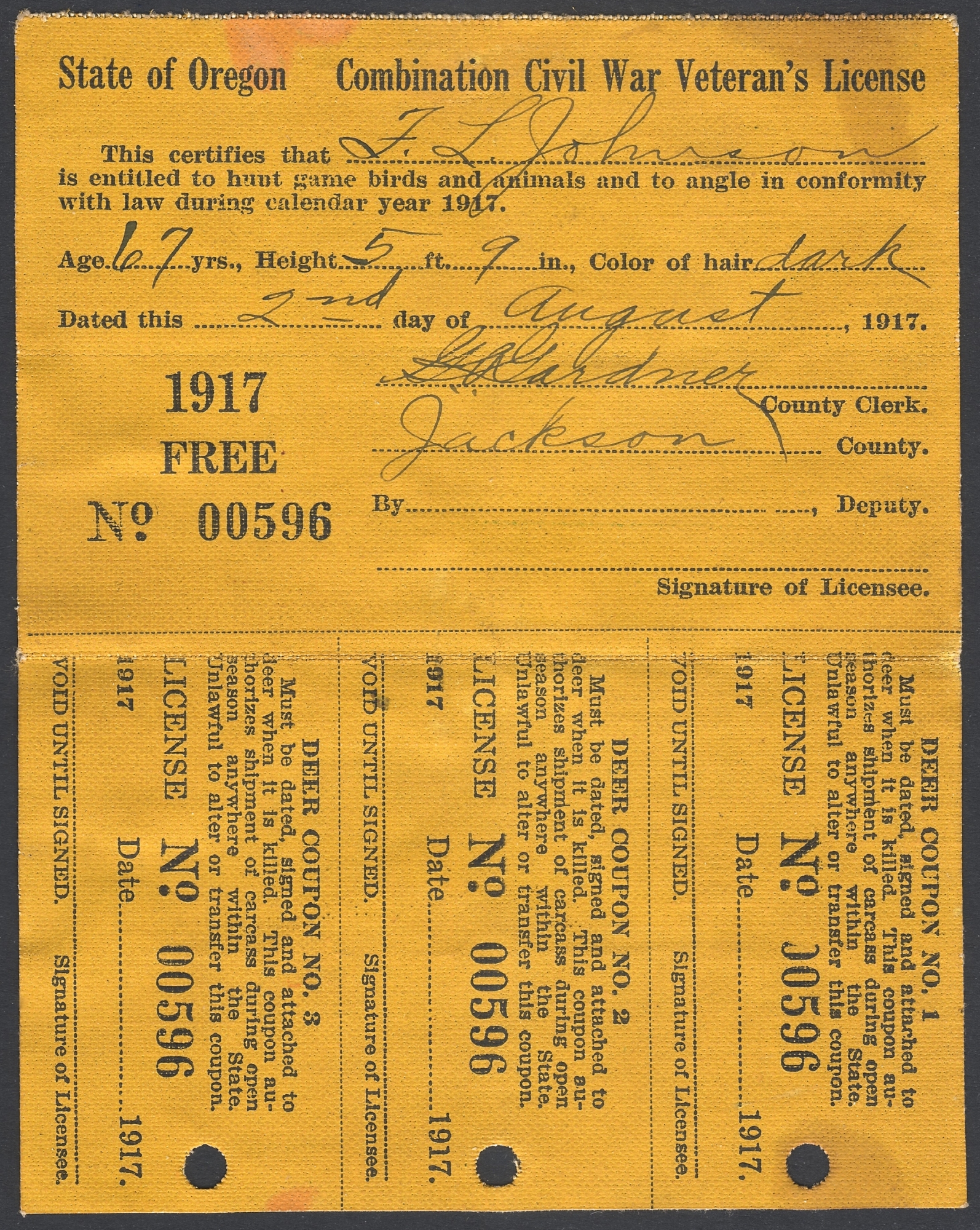 1905 - 1919 Oregon Hunting & Fishing Licenses - Waterfowl Stamps and More