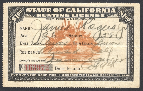 1916-17 California hunting licenses (1) jpg - Waterfowl Stamps and More