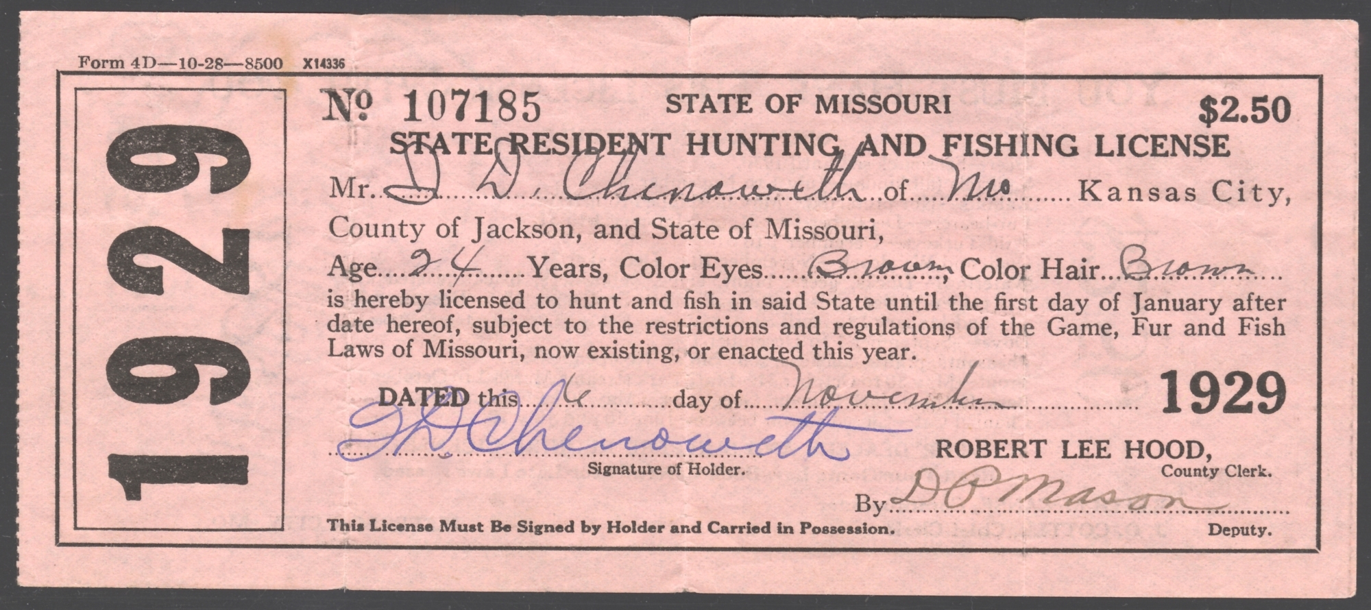 1906 – 1938 Missouri Hunting & Fishing Licenses - Waterfowl Stamps and More